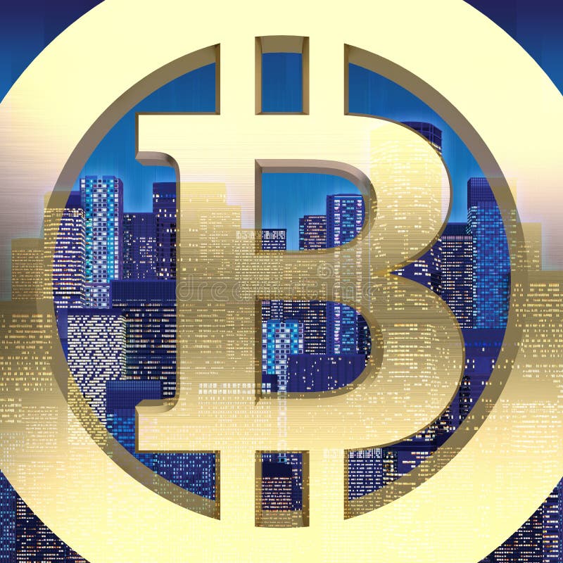Bitcoin Gold Sign Shines through Night City Stock Illustration ...