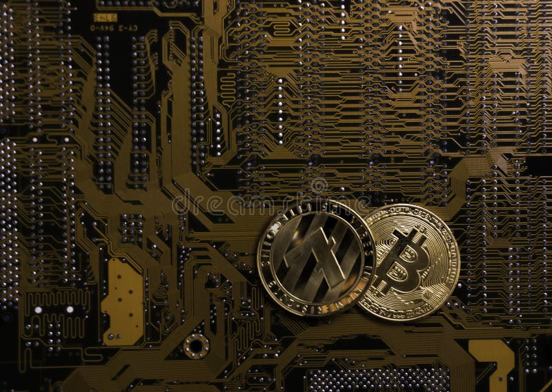 Bitcoin Golden Coin on Computer Circuit Board Stock Photo - Image of ...