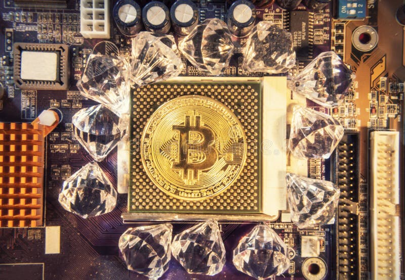 Bitcoin Golden Cpu Motherboard Diamonds Value Stock Image - Image of ...