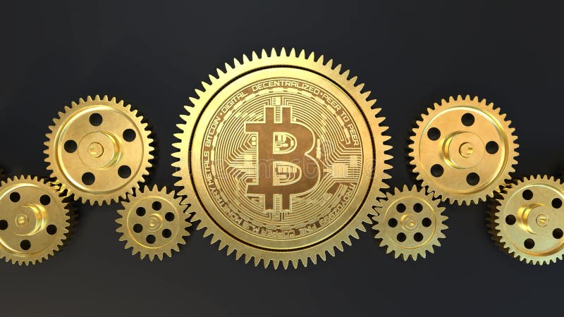 Bitcoin with Golden Metal Gears, Cryptocurrency Concept. Stock Footage ...
