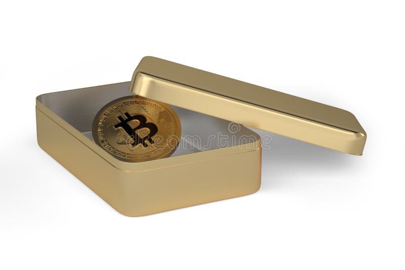 Bitcoin in Golden Open Box. 3D Rendering Stock Illustration ...