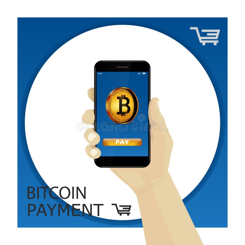 Bitcoin. Hand Holding Smartphone with Gold Bitcoin and Finger Pr Stock ...