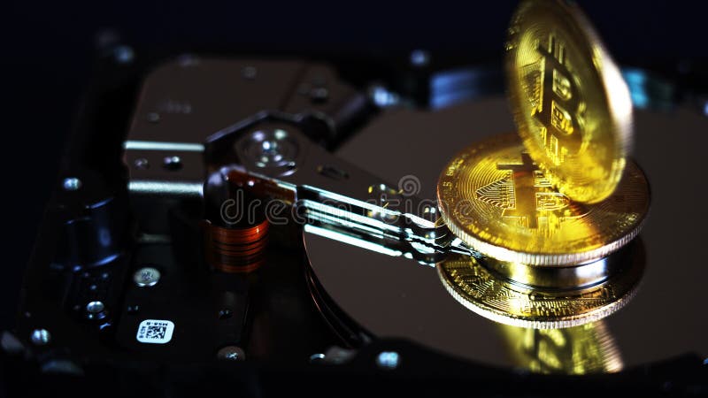 Bitcoin on Hdd or Harddrive, Macro. Cyber Security Concept, Data ...