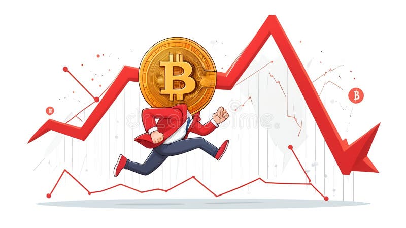 Bitcoin Head Character with Financial Downfall Graph Stock Illustration ...