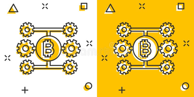 Bitcoin Icon in Comic Style. Blockchain Cartoon Vector Illustration on ...
