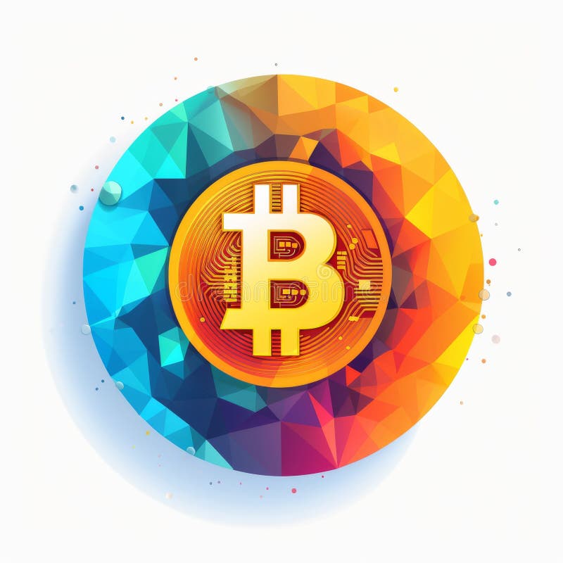 Colorful Bitcoin Coin on Polygonal Background - Innovative Art Design ...