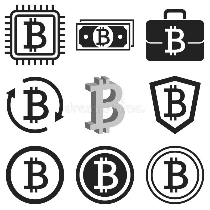 Bitcoin Icon Set. Black Bitcoin Symbols Isolated On White. Stock Vector ...