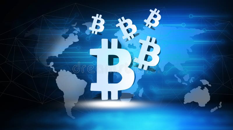 Bitcoin Icons on the Background of the World Map Stock Illustration ...