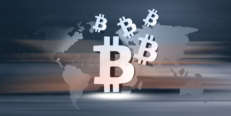 Bitcoin Icons on the Background of the World Map Stock Illustration ...