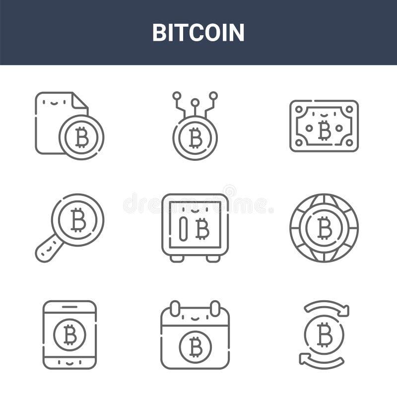 9 Bitcoin Icons Pack. Trendy Bitcoin Icons on White Background. Thin ...