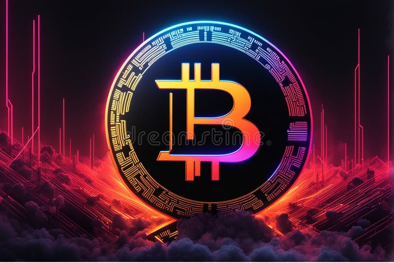 Bitcoin Illuminated by Amazing Neon Lights 3d Illustration, Crypto ...