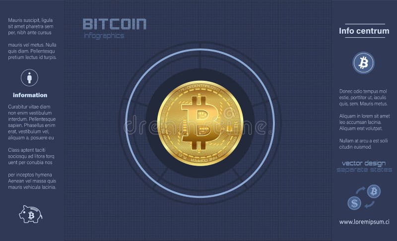 Bitcoin, Infographics Blue Flat Design on Graph Paper and Icons Stock ...