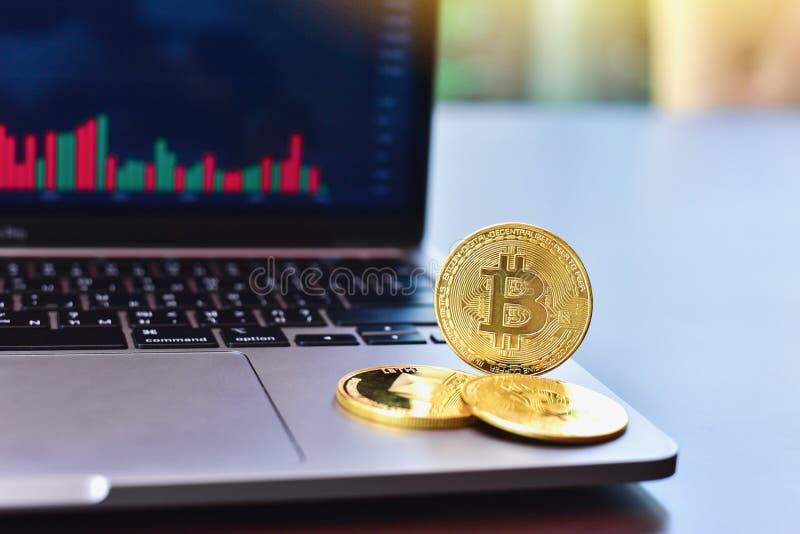 Bitcoin Isolated on Laptop with Technical Chart on Screen Editorial ...