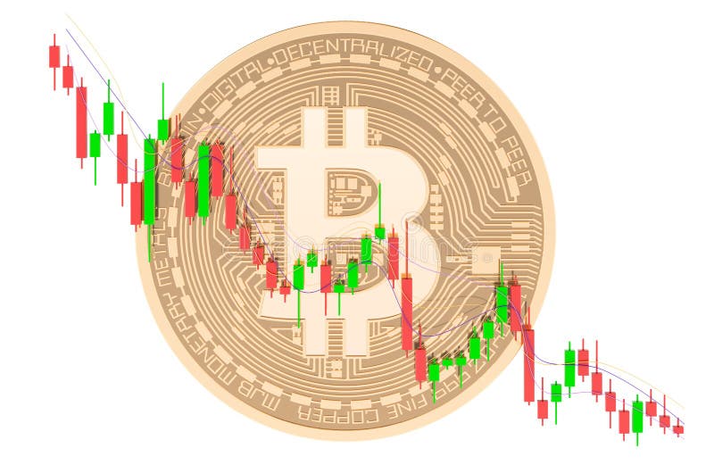 Bitcoin with Japanese Candlestick Chart, Showing Down Bitcoin, Concept ...