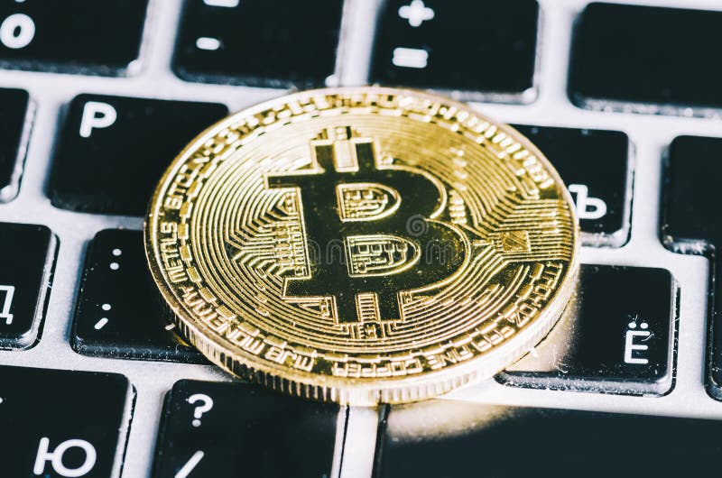 Bitcoin on Laptop stock image. Image of cyberspace, cash - 107419007