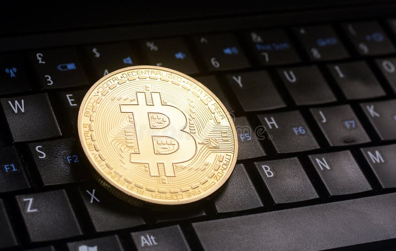 Bitcoin on laptop stock image. Image of digital, finances - 90838277