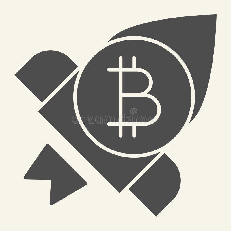 Bitcoin Launching Solid Icon. Cryptocurrency Rocket Vector Illustration ...