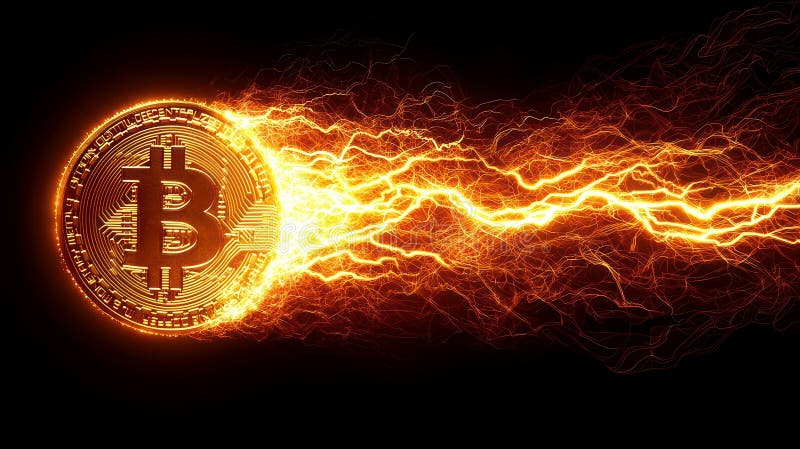 Bitcoin Lightning stock illustration. Illustration of money - 338883993