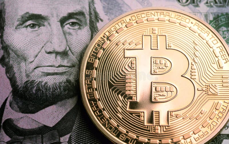 Bitcoin on Lincoln Portrait Stock Photo - Image of bitcoin, banking ...