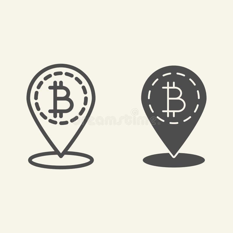 Bitcoin Location Line and Glyph Icon. Bitcoin and Map Pin Vector ...