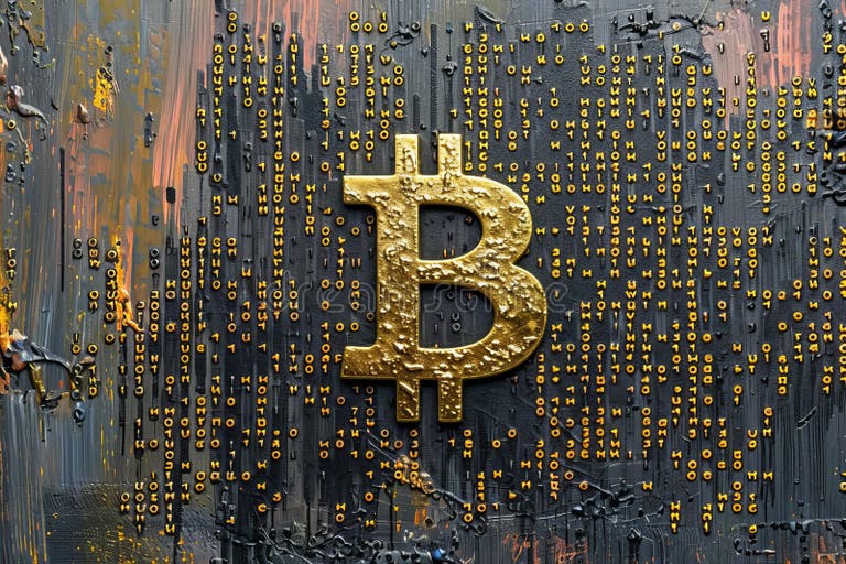 A Bitcoin Logo on a Black Background with Binary Code. the Bitcoin Symbol is Centered in the ...