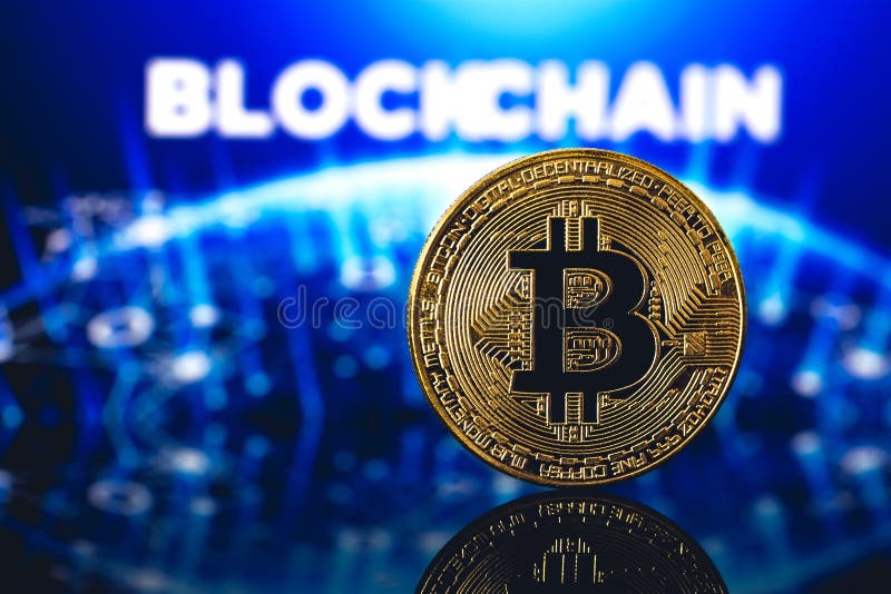 Bitcoin and blue chart stock photo. Image of exchange - 85419986