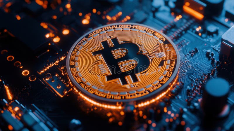 Bitcoin Logo Glowing with Vibrant Lights on a Modern Dark Background ...