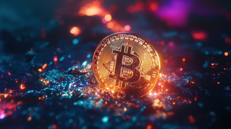 Bitcoin Logo Glowing with Vibrant Lights on a Modern Dark Background ...