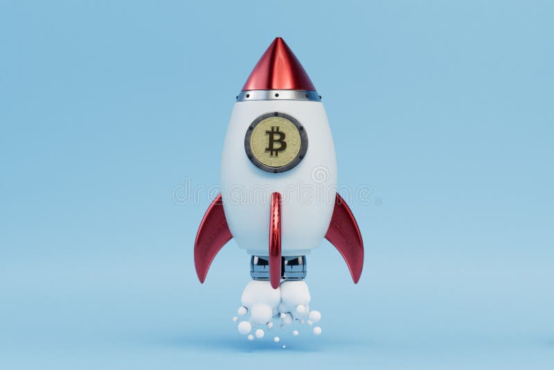 Bitcoin Logo Rocket Launcher, Cryptocurrency Concept. Rocket with ...