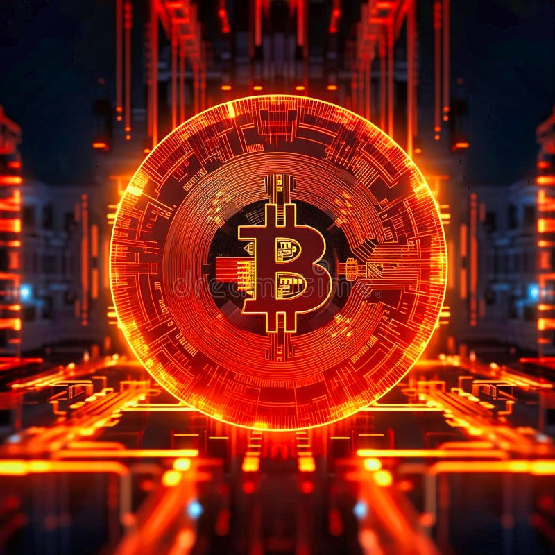 Bitcoin Made from Futuristic Glowing Technology, Stock Illustration ...