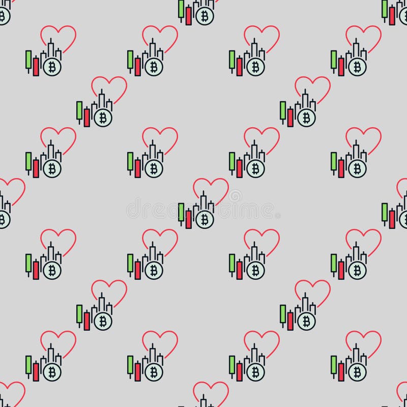 Bitcoin Market Chart with Heart Vector Trading Colored Seamless Pattern ...