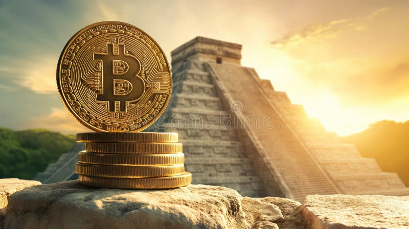 Bitcoin at the Maya Pyramid Stock Photo - Image of goldrush, goldmine ...