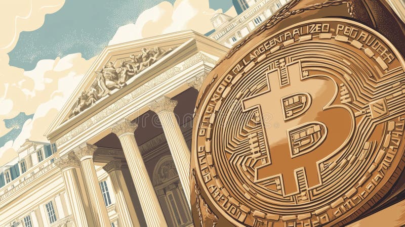 Bitcoin Meets Tradition. Illustration of Cryptocurrency Integration ...