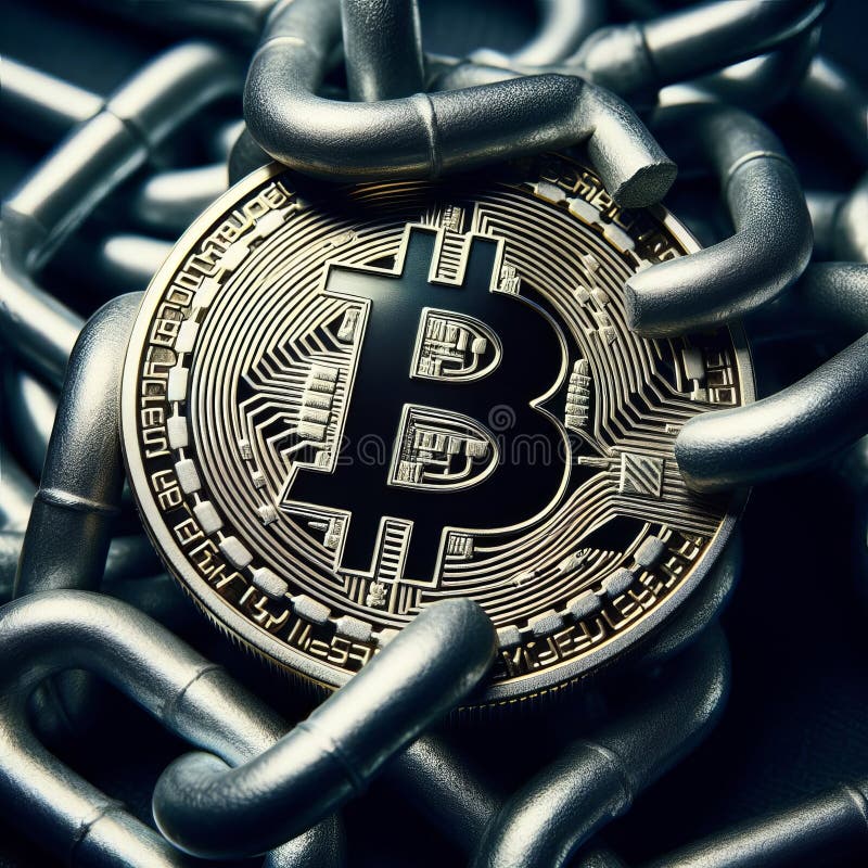 Bitcoin with Metallic Chains, Symbol of Cybersecurity Stock Image ...