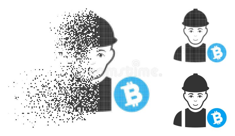 Disintegrating Pixelated Halftone Bitcoin Miner Icon with Face Stock ... Disintegrating Pixelated Halftone Bitcoin Miner Icon with Face Stock ...