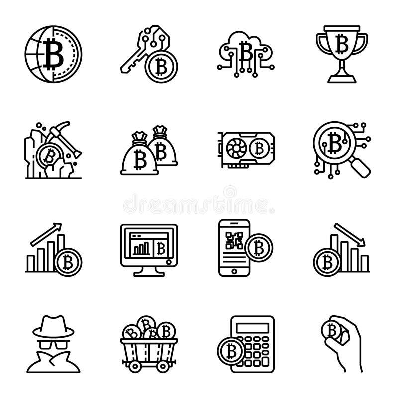 Bitcoin Line Icon Set, Cryptocurrency Symbols Stock Vector ...
