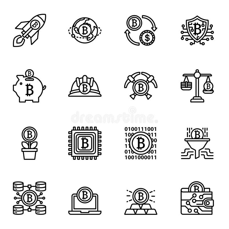 Bitcoin Line Icon Set, Cryptocurrency Symbols Stock Vector ...