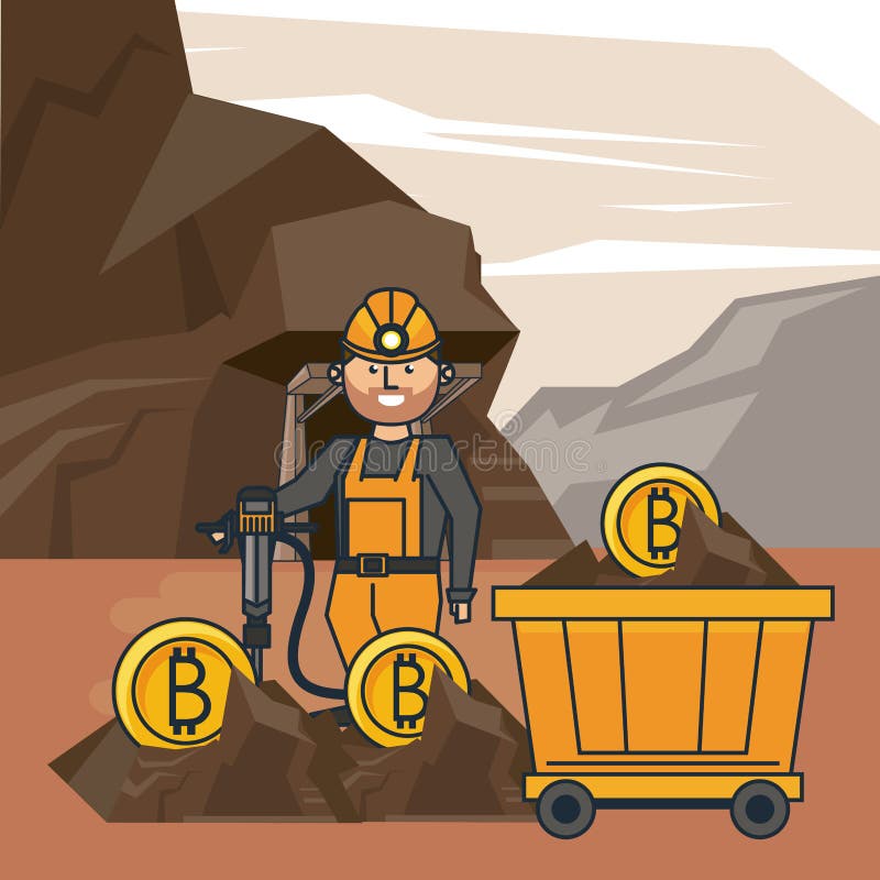 Bitcoin mining cartoons stock vector. Illustration of money - 128549394
