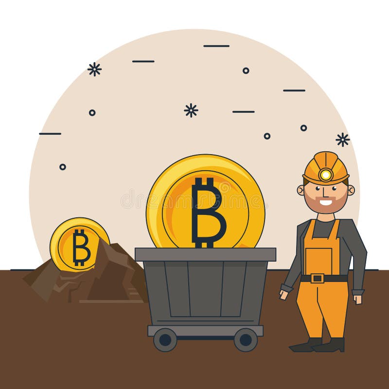 Bitcoin mining cartoons stock vector. Illustration of person - 128548782