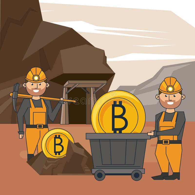 Worker Crypto Mining Bitcoins Stock Vector - Illustration of monetary ...