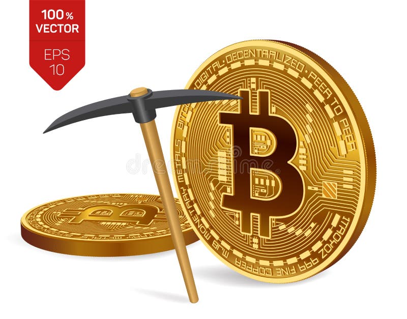 Bitcoin Mining Concept. 3D Isometric Physical Bit Coins with Pickaxe ... Bitcoin Mining Concept. 3D Isometric Physical Bit Coins with Pickaxe ...