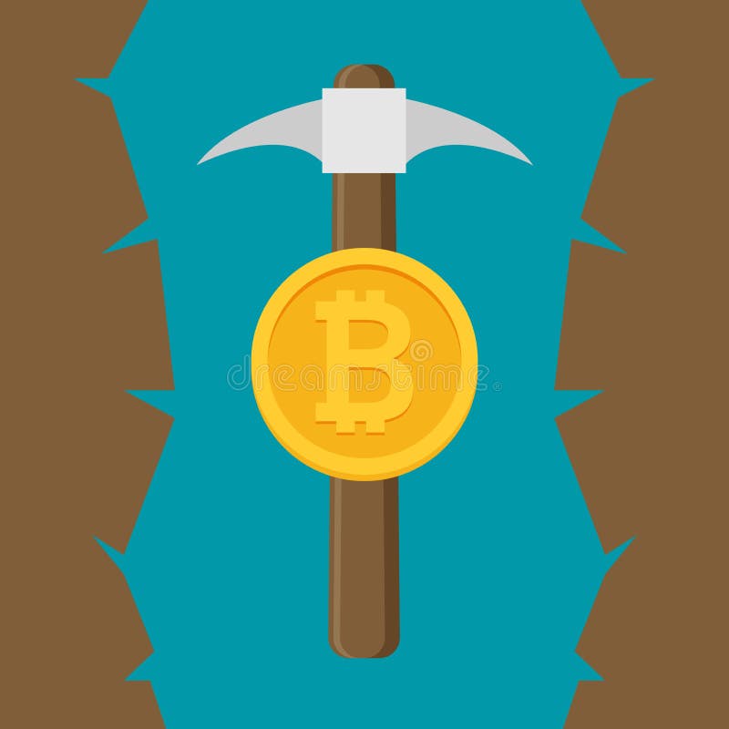 Bitcoin Mining Concept with Pickaxe and Coin Flat Vector Stock Vector ...