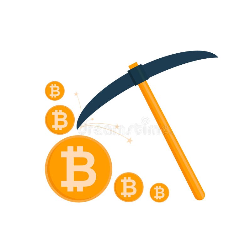 Bitcoin Mining Concept. Pickaxe with Gold Coins Stock Vector ...