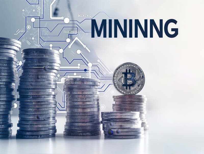 Bitcoin Mining Concept with Stacks of Coins Stock Photo - Image of ...