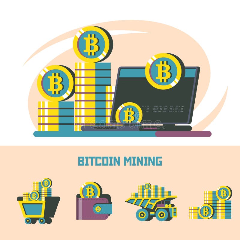 Bitcoin Mining. Cryptocurrency. Vector Illustration. Stock Vector ...