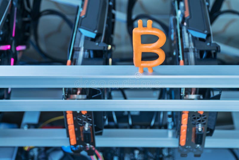 Bitcoin on a mining farm stock image. Image of concept - 100716151
