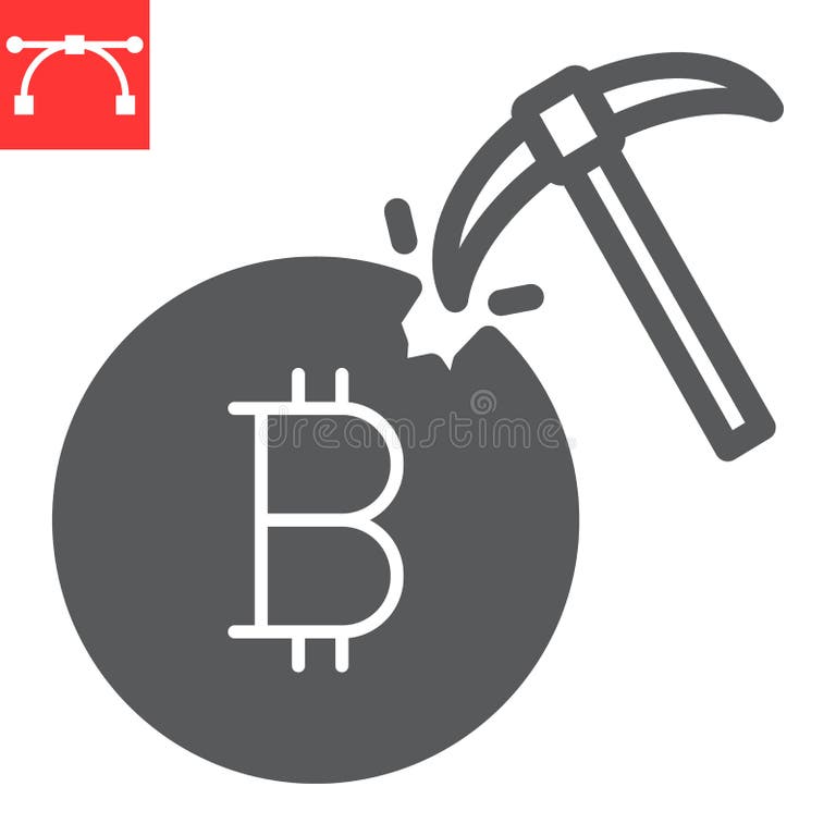 Bitcoin Mining Glyph Icon, Cryptocurrency and Bitcoin, Coin with ...