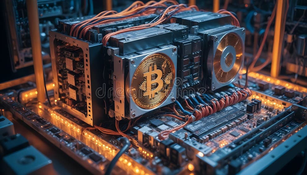 Bitcoin Mining Hardware Setup with Circuitry- AI Generated Stock Image ...