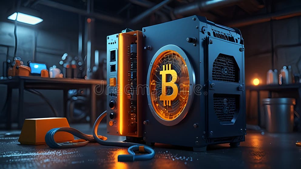Bitcoin Mining Rig with Gold Bar Stock Illustration - Illustration of ...