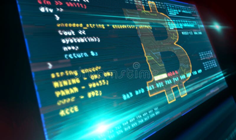 Bitcoin mining on screen stock illustration. Illustration of screen ...